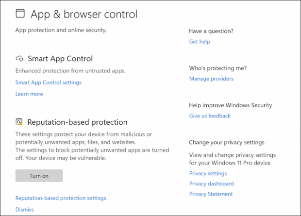 Windows Security Wants Me to Enable “App & Browser Control”?