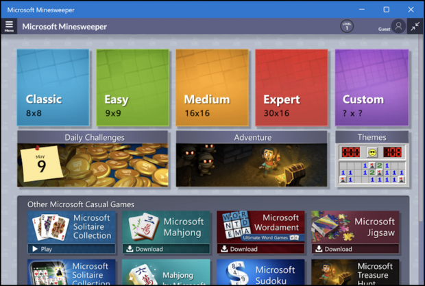 Find and Play Minesweeper, Solitaire and more in Win11