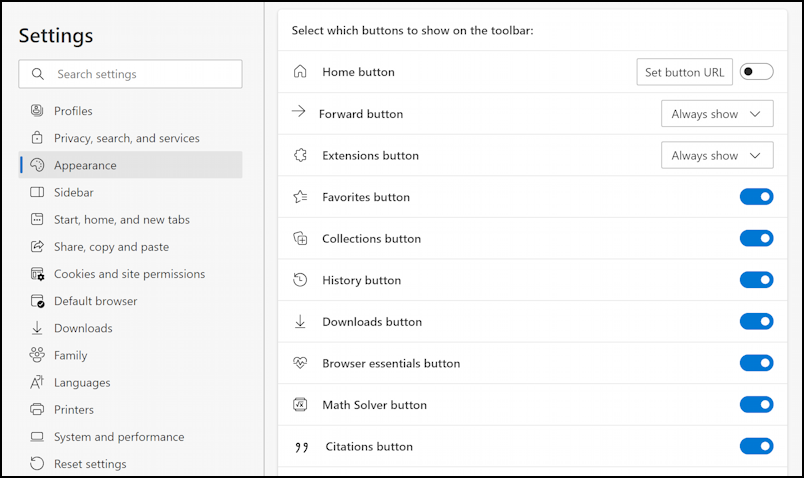Get Rid of Excess Buttons on Microsoft Edge Toolbar