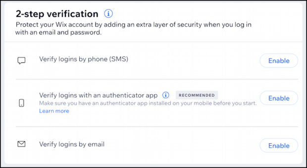 How to Add 2-Step Authentication to your WIX Account