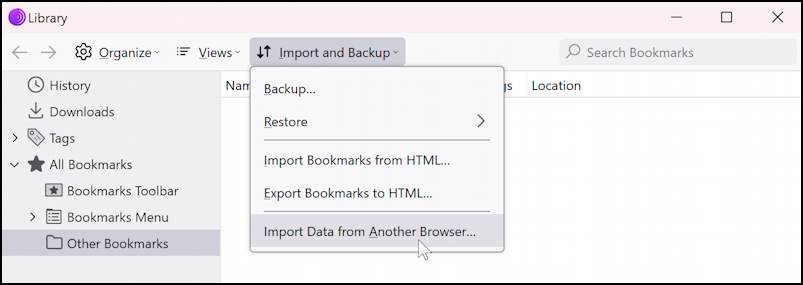 How do I Import All My Bookmarks from Edge to TOR?