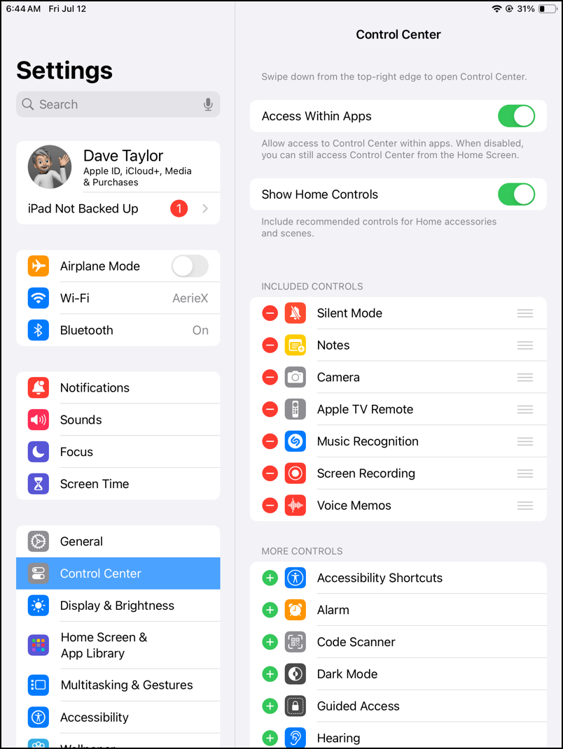 Customize the Control Center on a New Apple iPad?