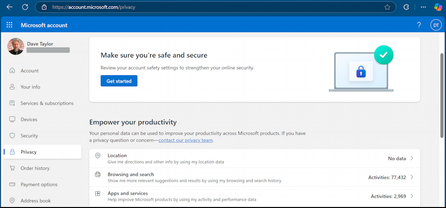 Microsoft Privacy Checkup: App Access and Ad Personalization