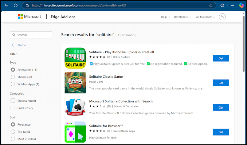 Can I Add Solitaire as an Extension to Microsoft Edge?