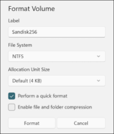 Reformat a USB Flash Drive from ExFAT to NTFS in Win11?