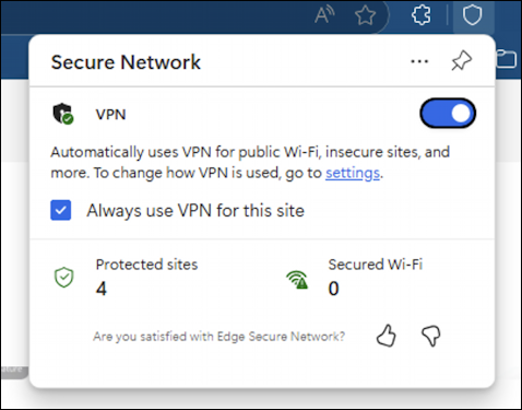 How to Utilize “Secure Network” VPN within Microsoft Edge